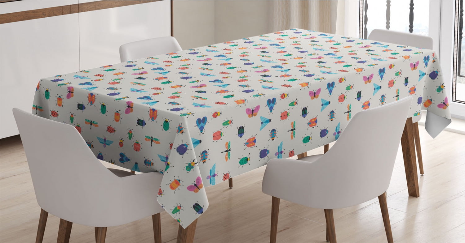 Ladybug Tablecloth, Various Type of Winged Insects Butterfly Beetle ...