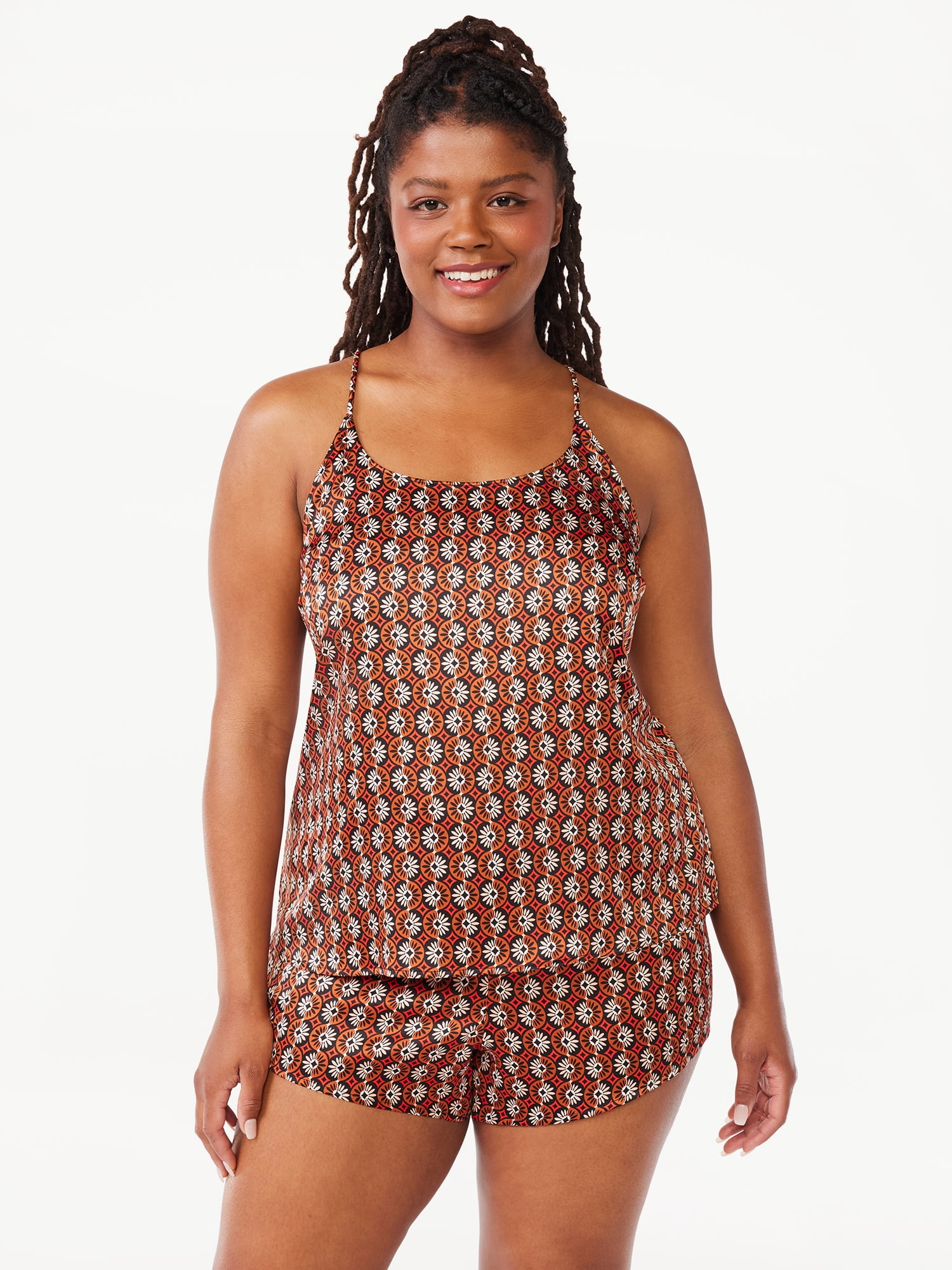 Joyspun Women's Satin Racerback Cami and Shorts Pajama Set, 2-Piece ...