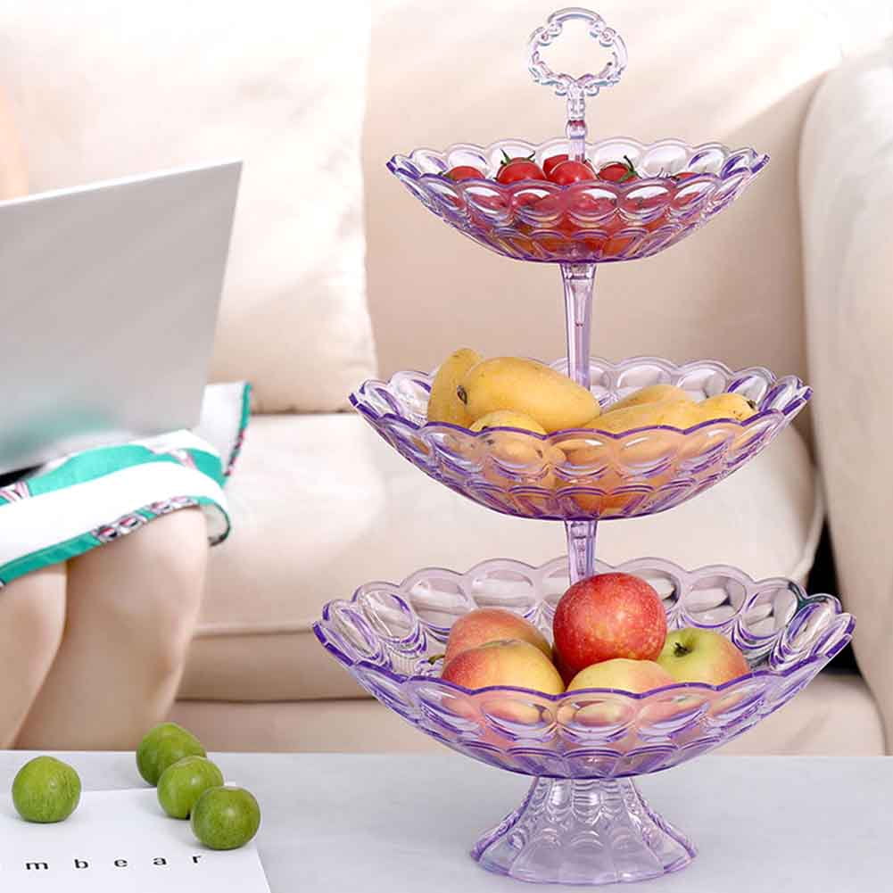 3 Tiers Birthday Clear Cake Stand Fruit Plate Dessert Holder Durable ...