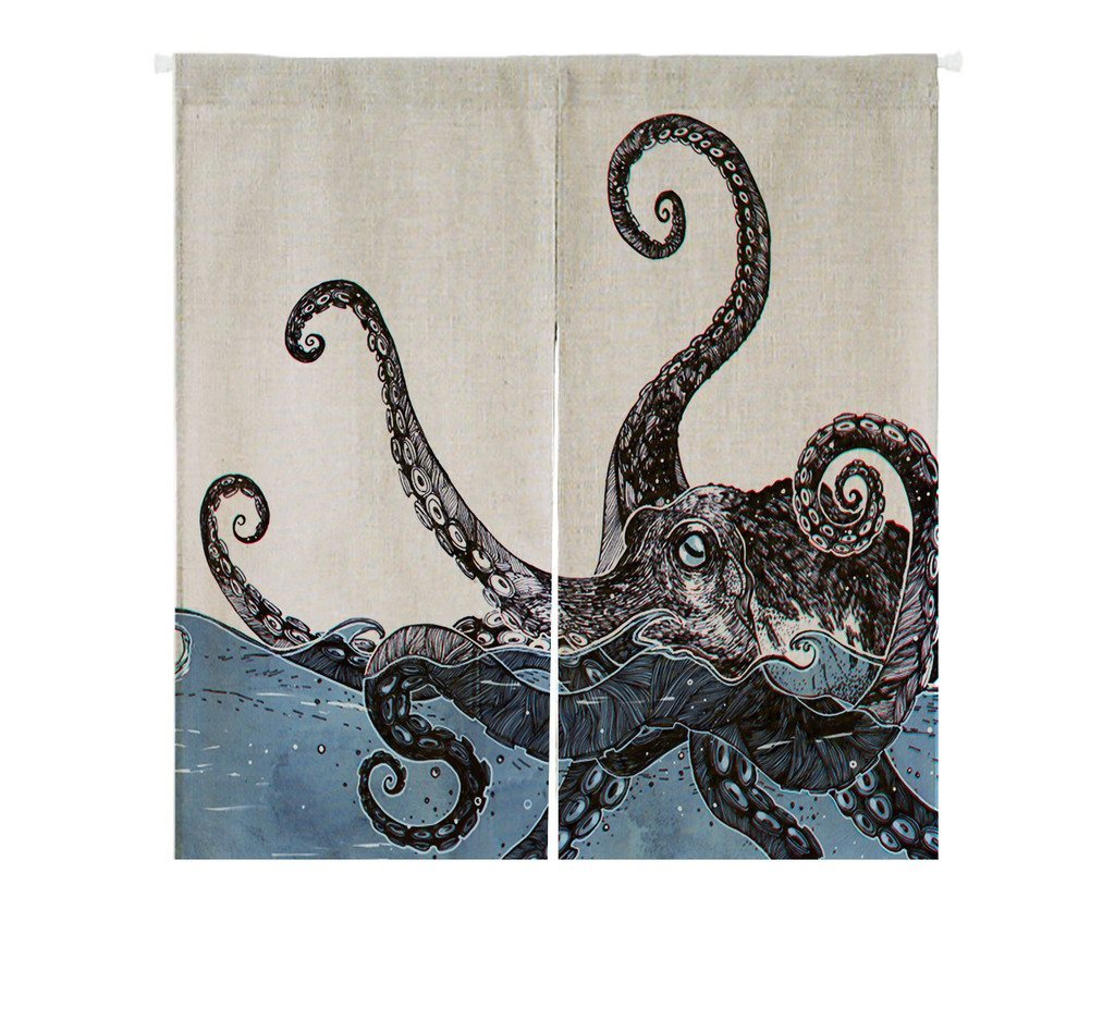 GCKG Creative Octopus Window Door Cover Curtain, Home Decoration Cotton ...