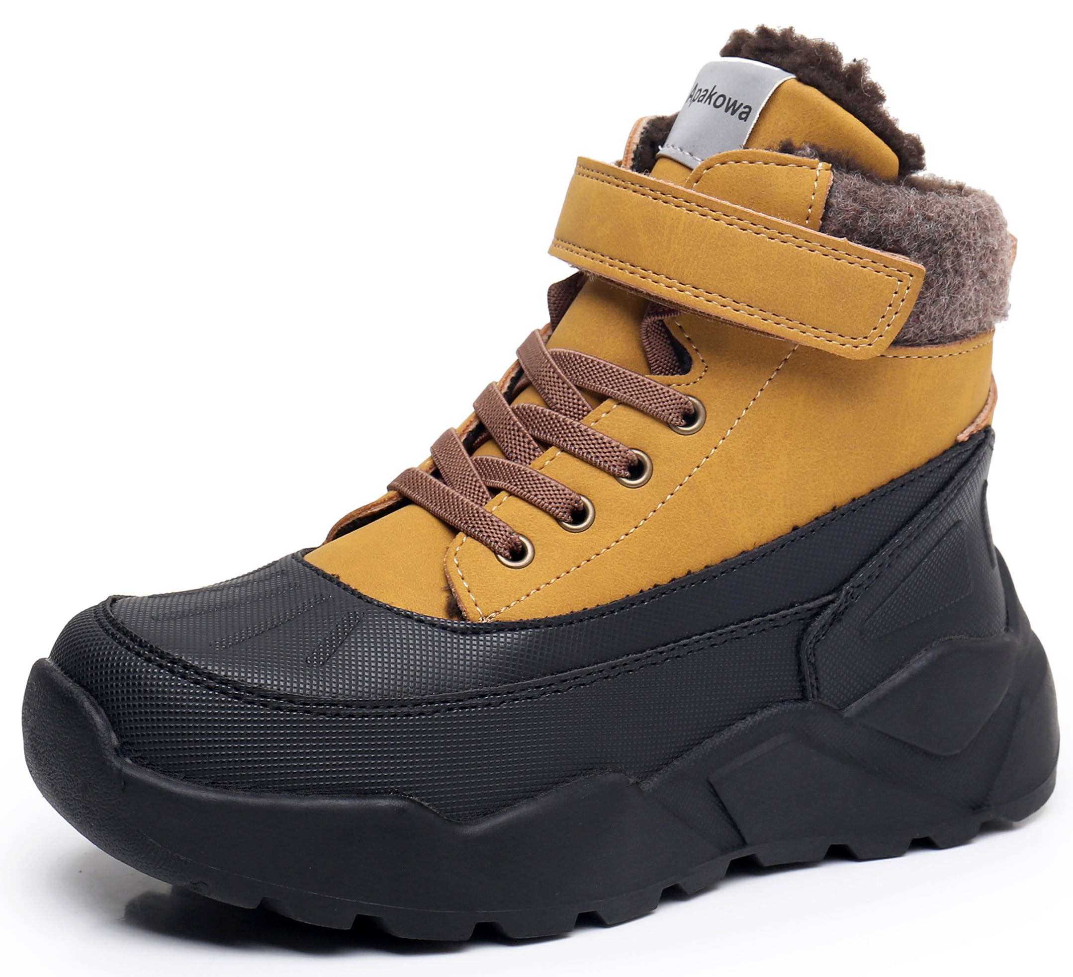 Apakowa Kids Boys Water Resistant Warm Winter Snow Boots Faux Short ...