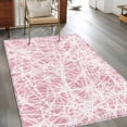 Abstract Fiber Line Runner Rug Non Slip 2.7x5 Spring Vibrant Pink White ...