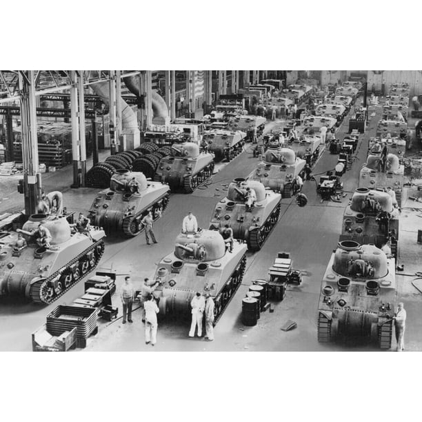 24x36 gallery poster, M4 M4A4 Sherman tank production line in the ...