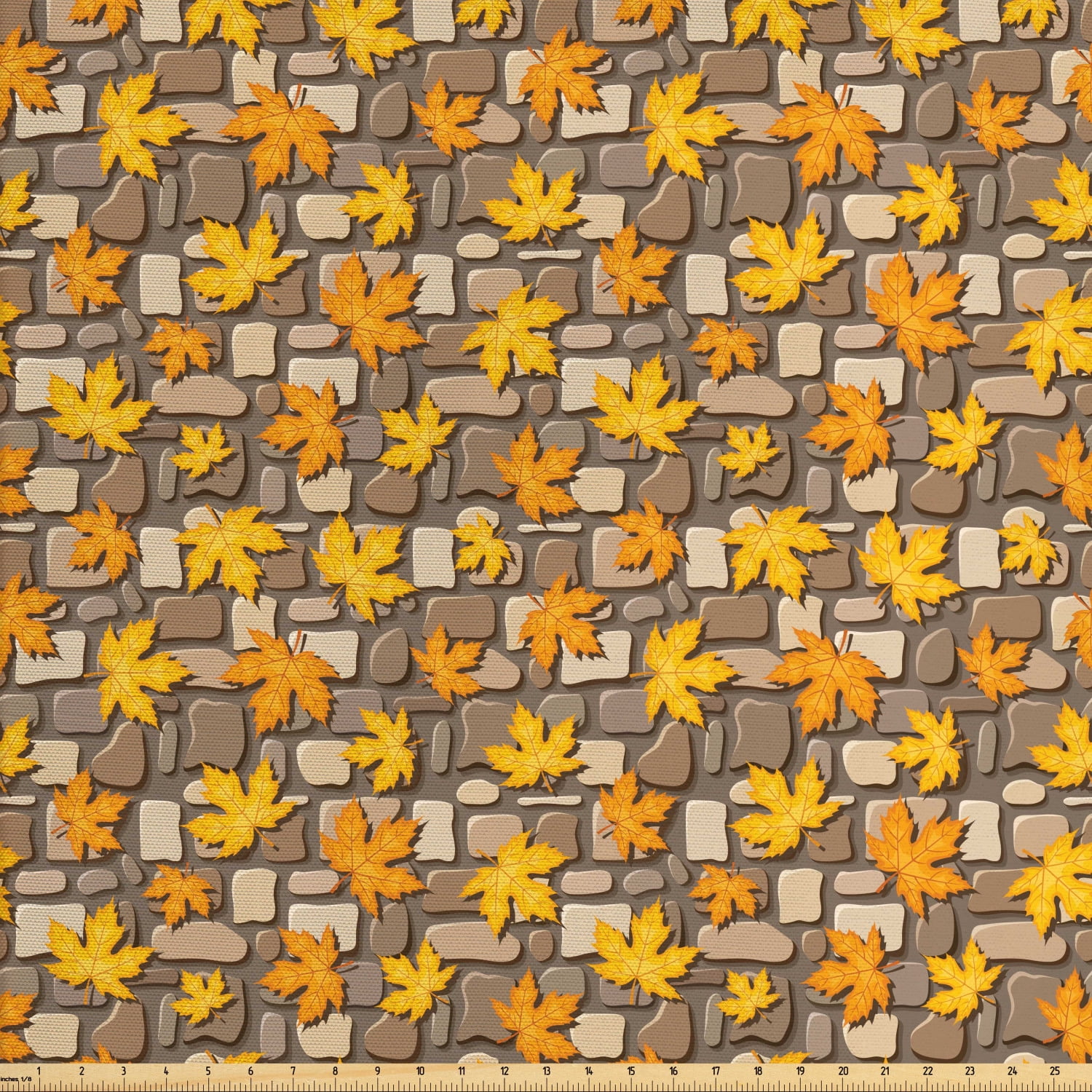 Autumn Fabric by the Yard, Fall Season Leaves Forest Elements with ...
