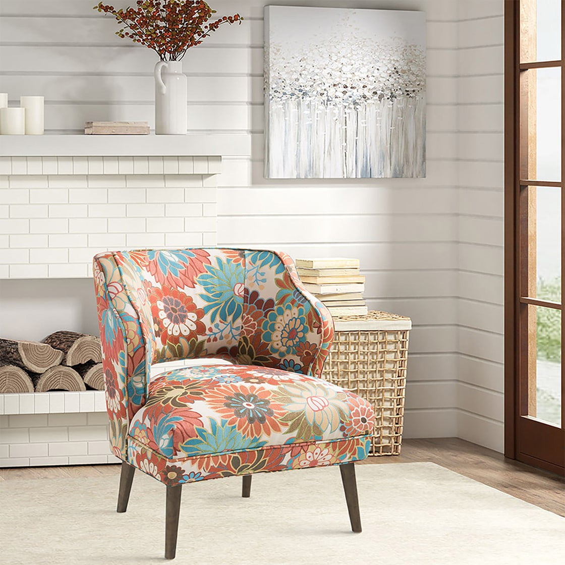 Open Back Accent Chair, Upholstered Single Armchair with Curved Back ...