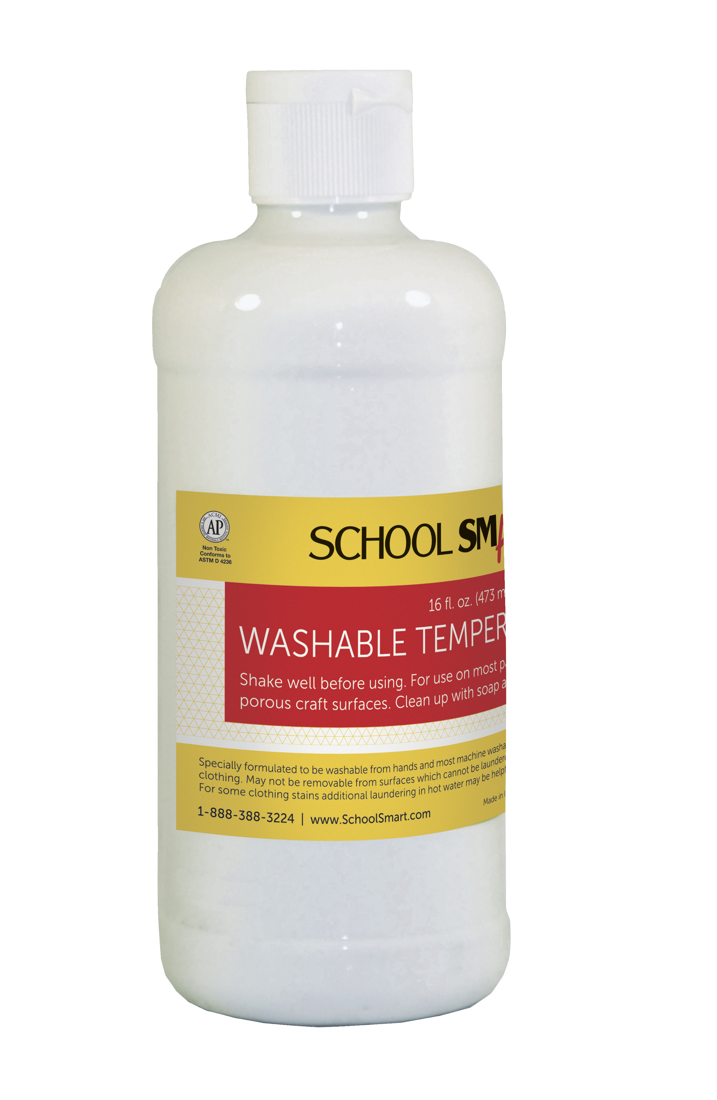 School Smart Non-Toxic Washable Tempera Paint, 1 pt Plastic Bottle ...