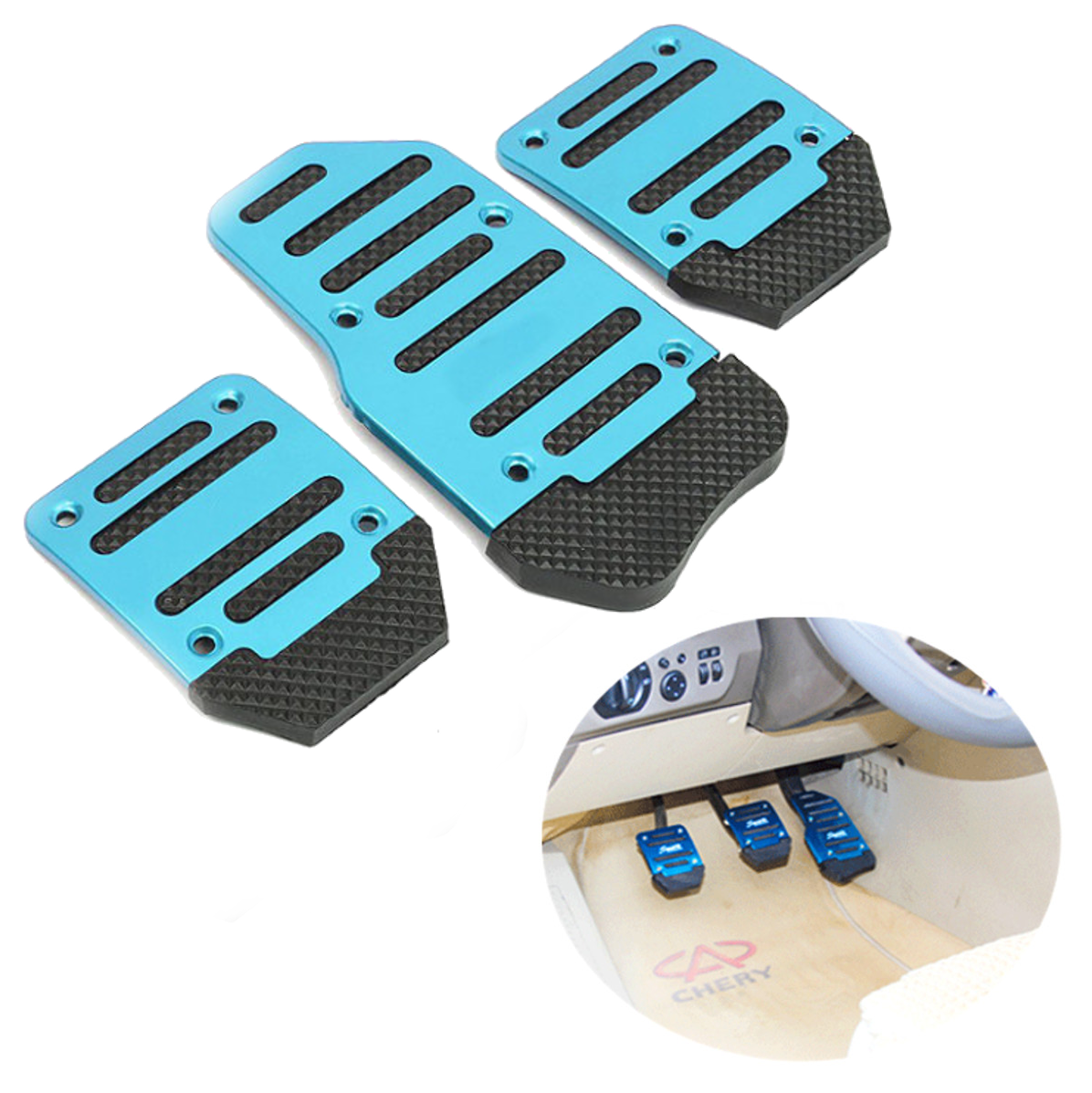 3PCS Aluminium Pedal Foot Treadle Cover Car Auto Non-slip Alloy Vehicle ...