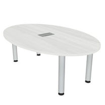 4 Person Powered Oval Shaped Conference Table Silver Post Legs 6'x4 ...