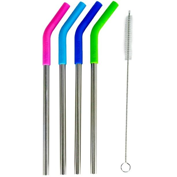 Reusable Stainless Steel Straw Set - with Silicone Tip, 5 Piece ...