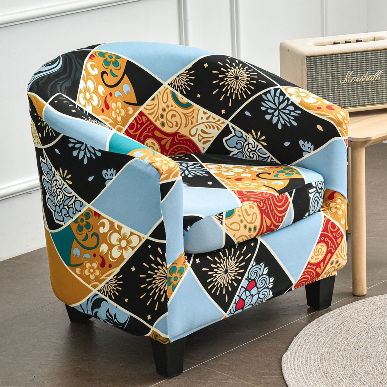 TOPCHANCES 2-Piece Stretch Club Chair Slipcover, Printed Armchair ...