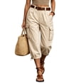 Ailaofu Women's Solid Color Cargo Cropped Jogger Trousers, Belted High ...
