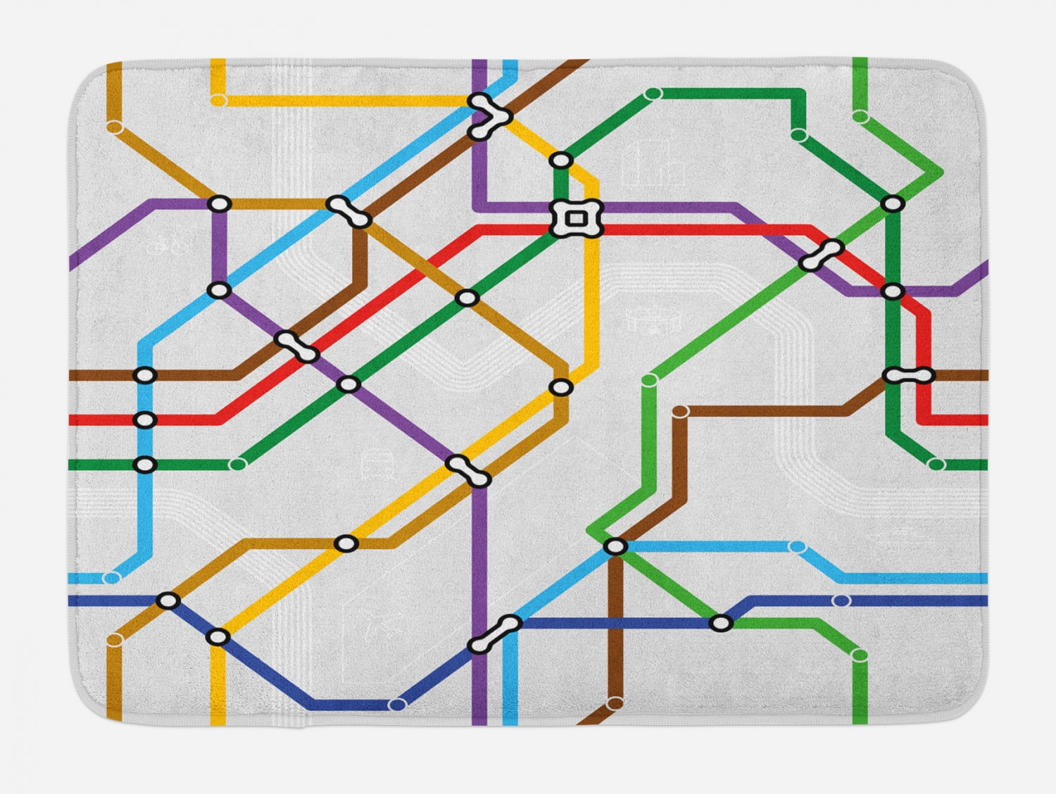 Map Bath Mat, Stripes in Vibrant Colors Metro Scheme Subway Stations ...