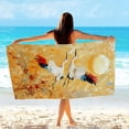 1 crane pattern beach towel, oil painting style artwork, double crane ...