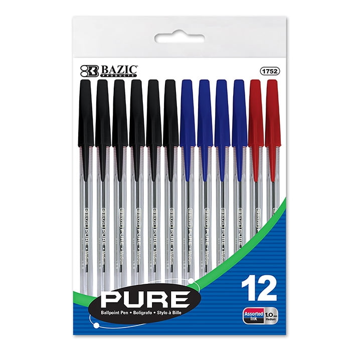 BAZIC Pure Assorted Color Stick Pen (12/Pack) Case - Walmart.com