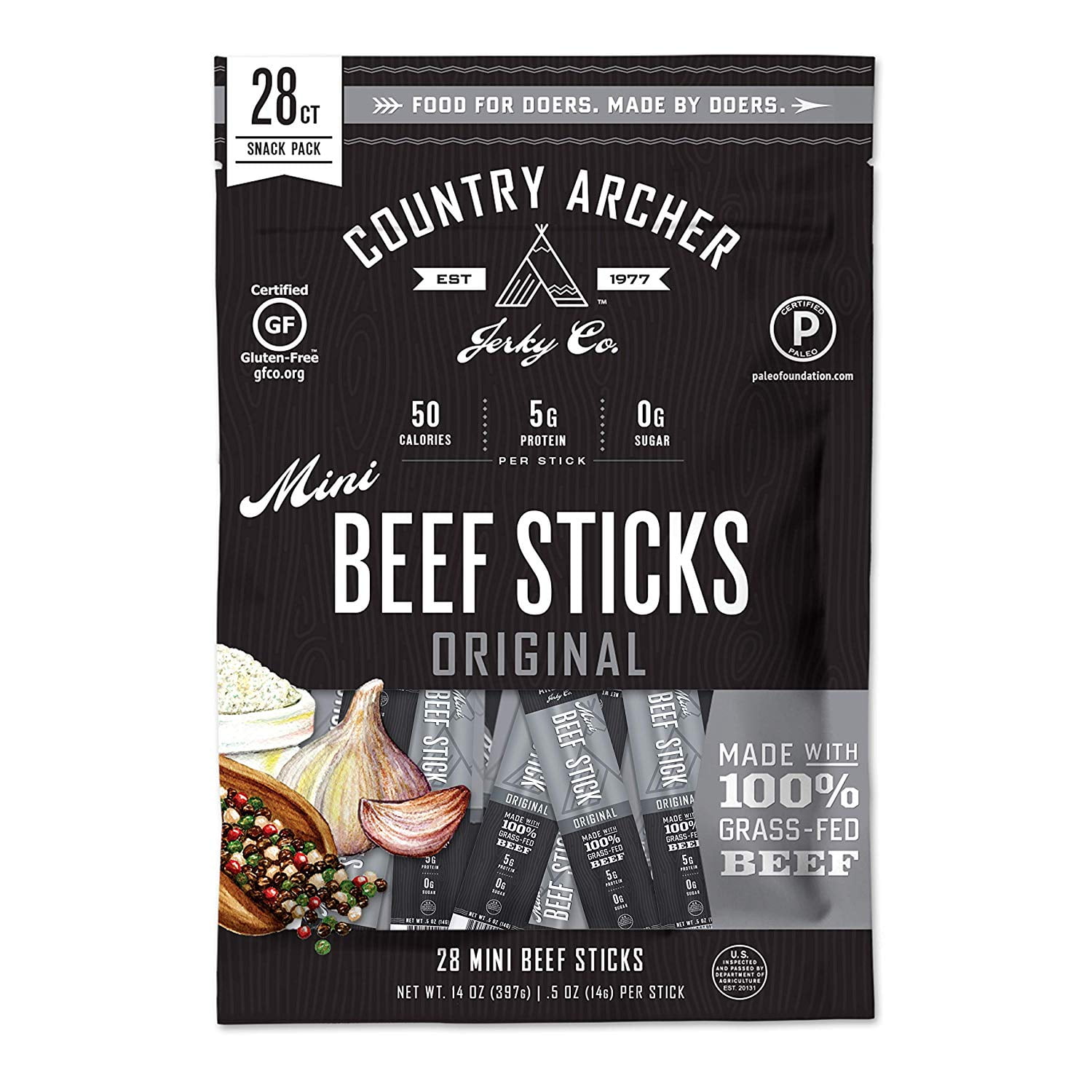 Country Archer Mini Beef Sticks, Original, Grass-Fed, 28 Count ...
