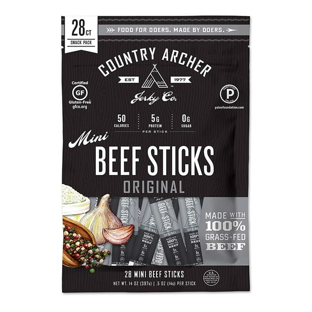 Country Archer Mini Beef Sticks, Original, Grass-Fed, 28 Count ...