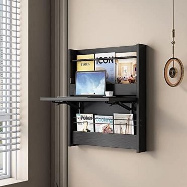 Costway Wall-Mount Computer Desk with Drawer, Storage Saver, Foldable ...