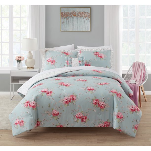 Simply Shabby Chic Belle Hydrangea 4-Piece Washed Microfiber Comforter ...