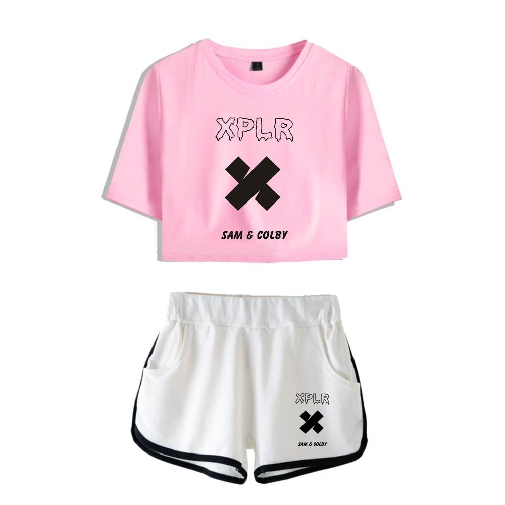 SUNLON Sam Cosplay Crop Top and Colby Shorts Sleeve Sportswear 2 Piece ...