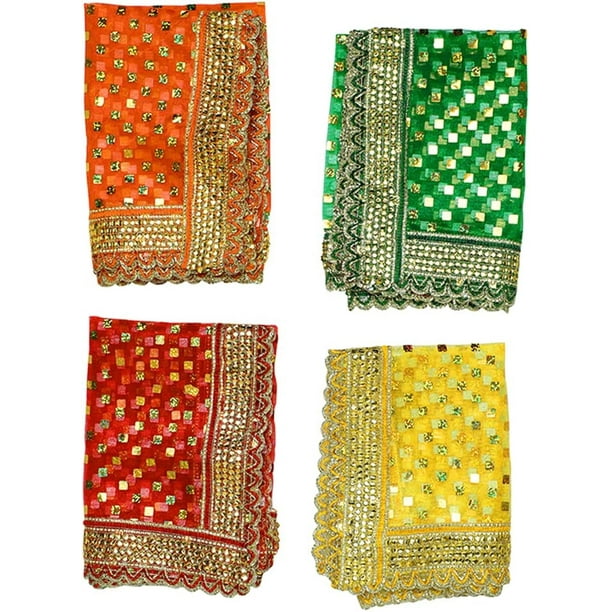 Small Pooja Mat Aasan Puja Chunari Decorative Cloth Set of 4 (Size:- 12 ...