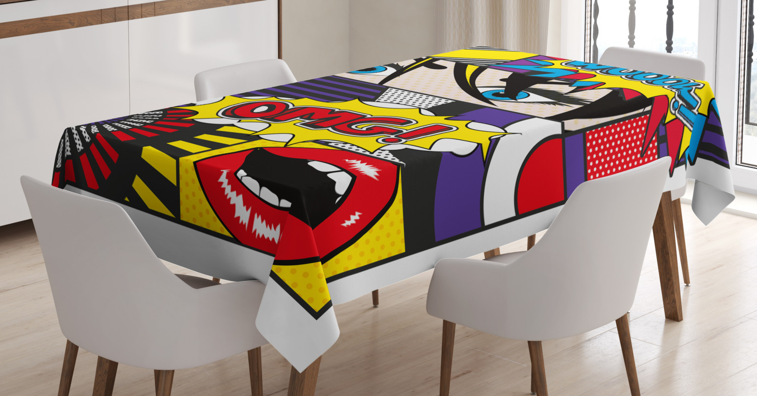 Art Tablecloth, Comic Book Inspired Style Wooow Omg Eyes Reading Panels ...
