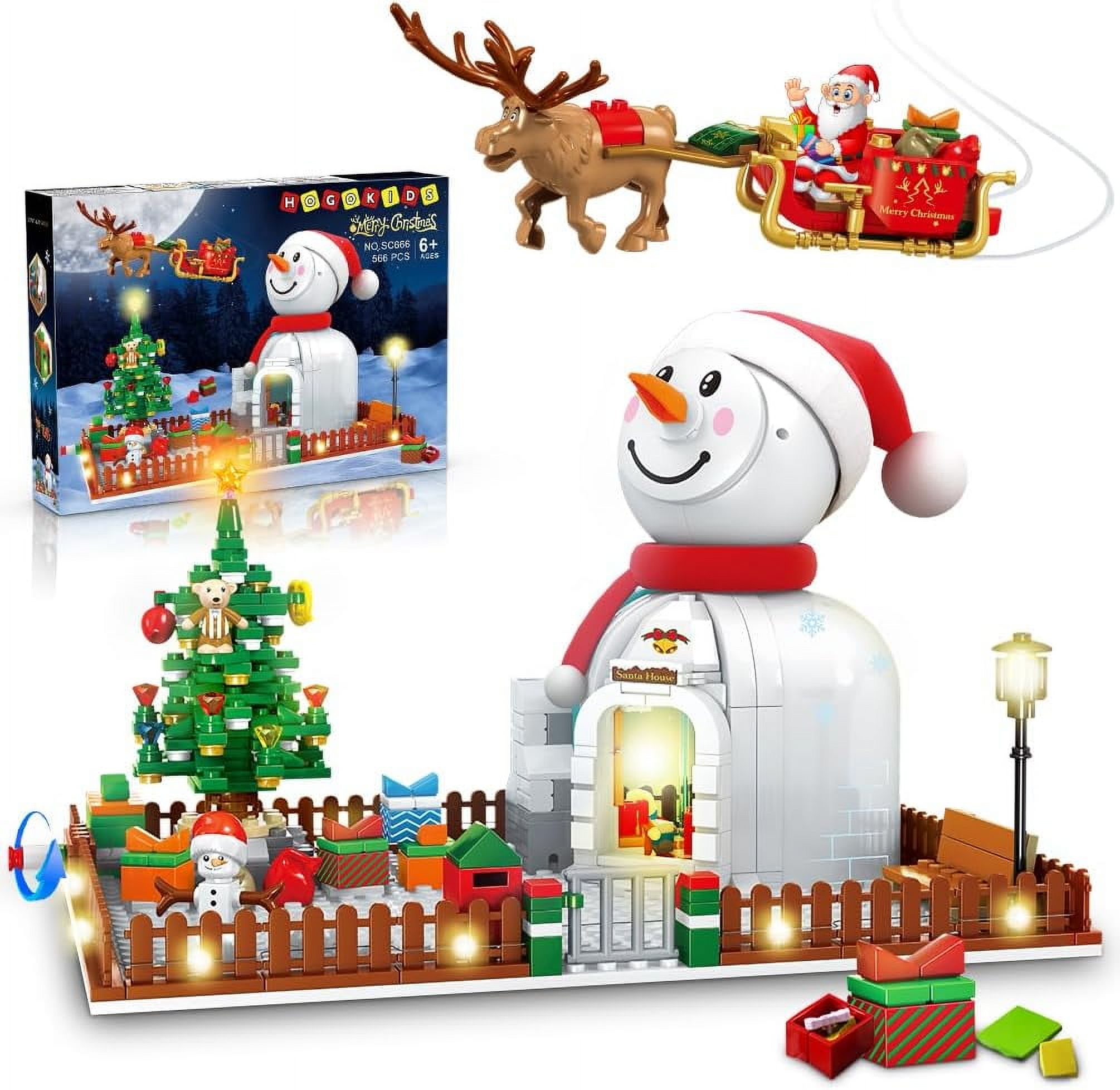Santa Claus House Building Blocks Set with LED Lights, 566 Piece Winter ...