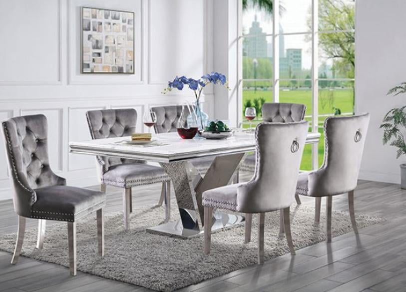 Modern Gray Dining Table Stainless Steel Faux Marble VALDEVERS CM3284T ...