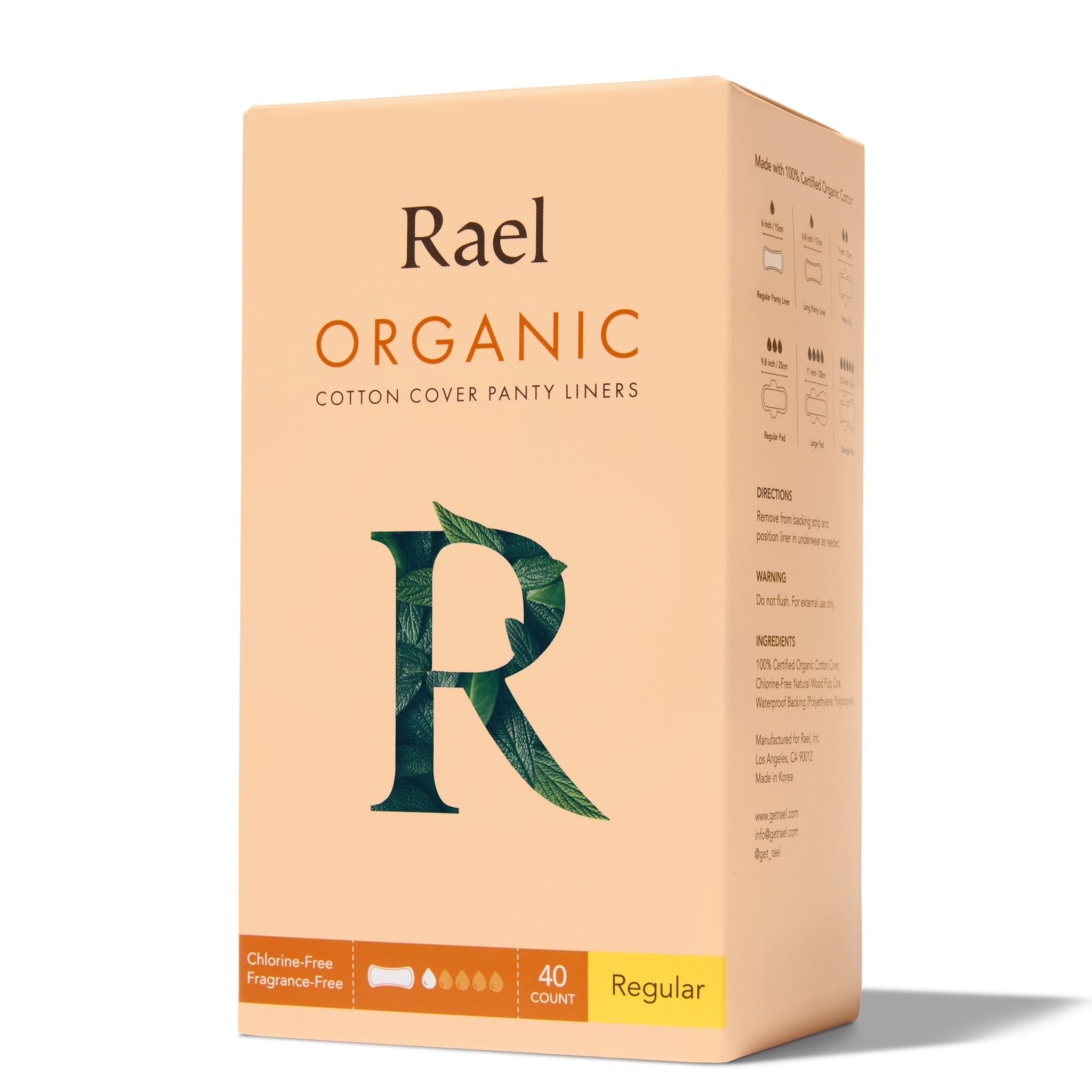 Rael Organic Cotton Regular Panty Liners, Unscented, Chlorine Free ...