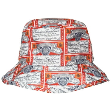 Budweiser Beer Label & All Over Ribbons Reversible Text Bucket Hat ...