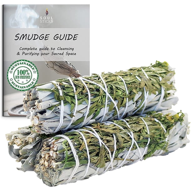 AncientVeda White Sage & Ruda Rue Smudge Sticks Pack of 3 & Smudge ...