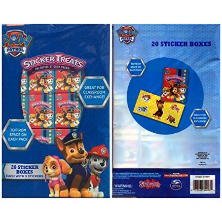 Paw Patrol Valentine Sticker Treat Packs 20 Sticker Boxes each with 5 ...