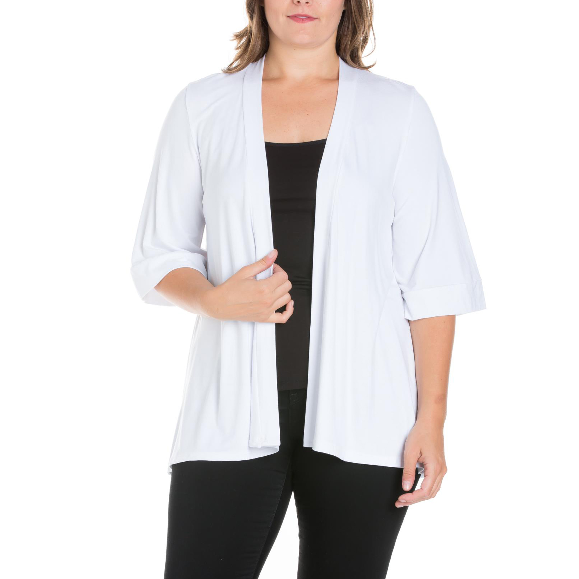 24seven Comfort Apparel Elbow Length Sleeve Open Front Plus Size ...