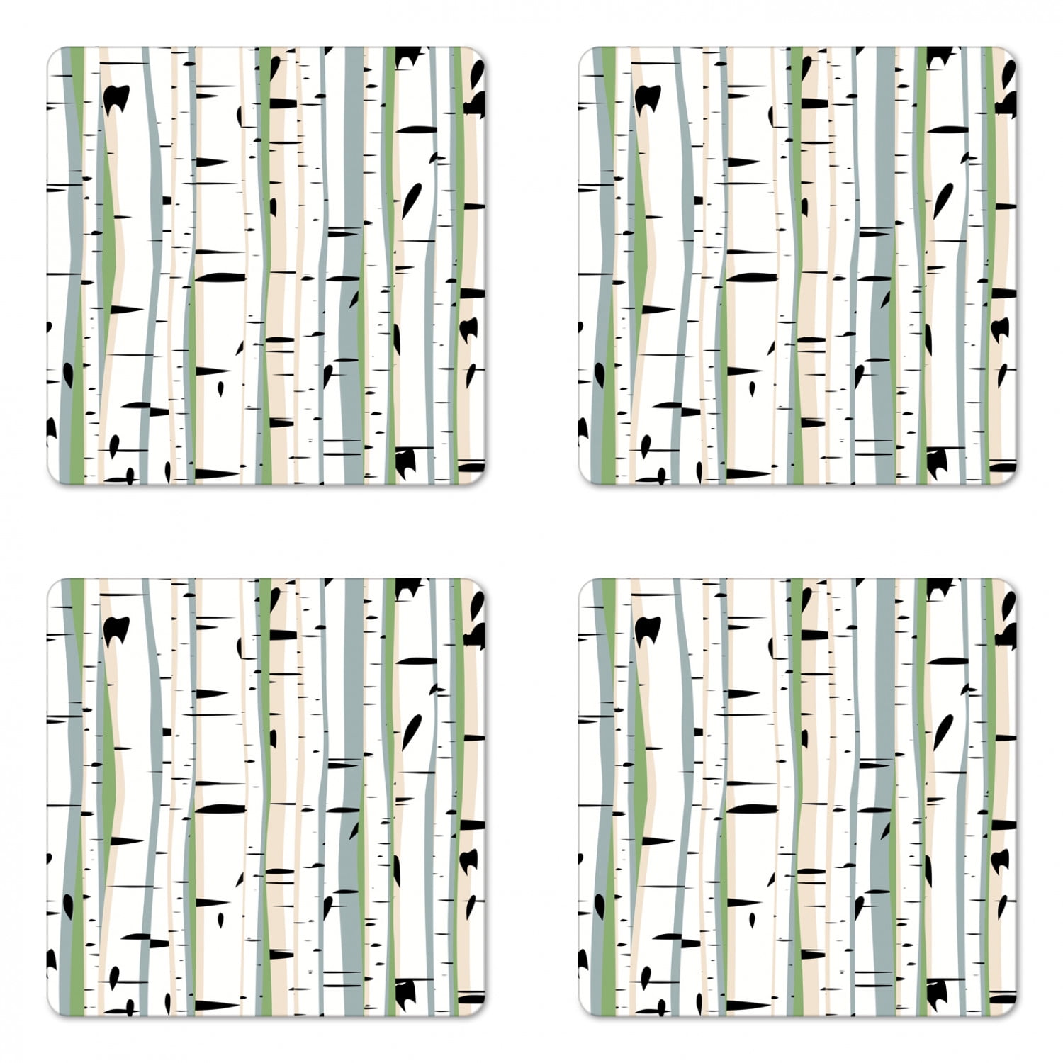 Forest Coaster Set of 4, Dense Tree Formation Birch Trunks Abstract ...