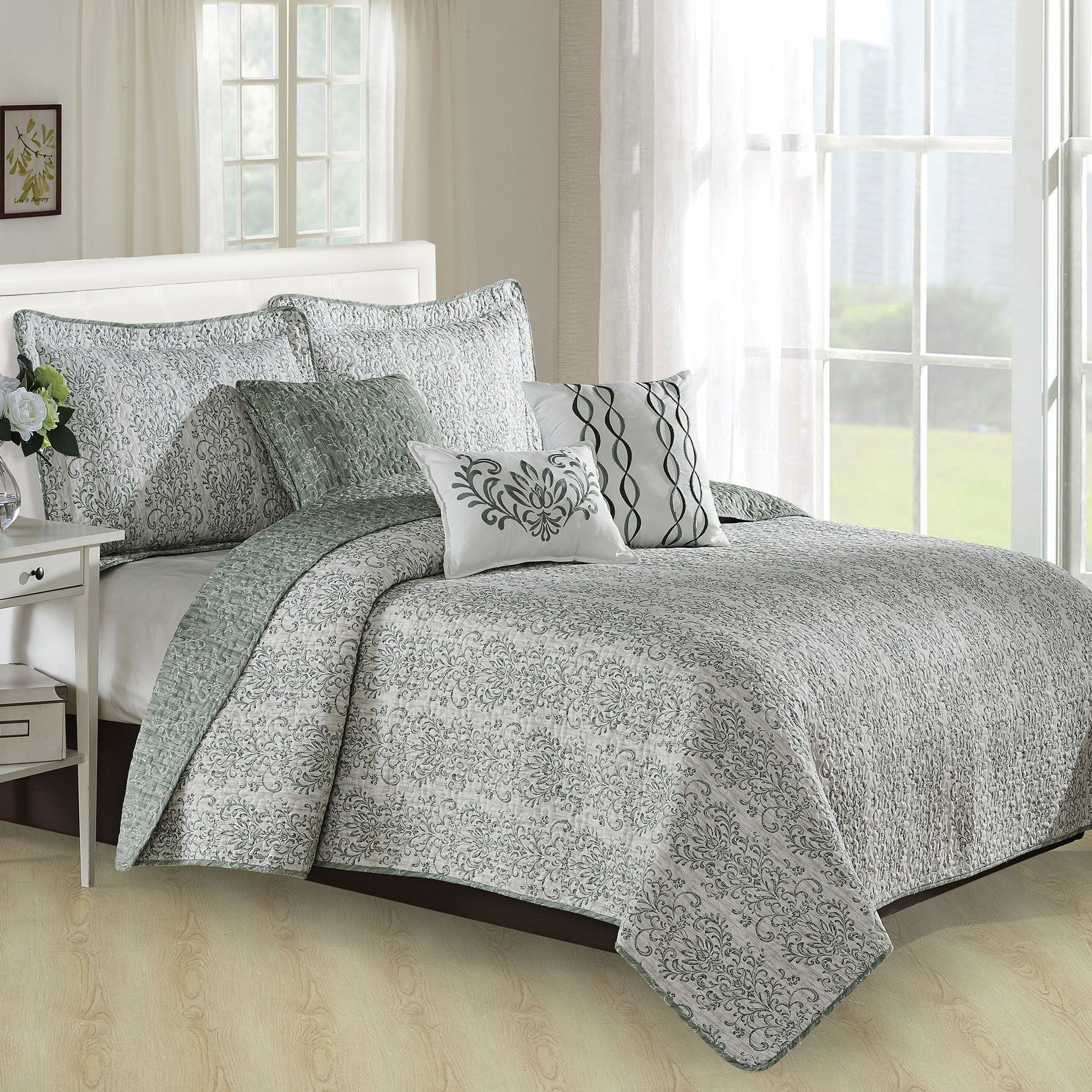 Serenta Mayfair 6 Piece Quilted Printed Microfiber Coverlet Bed Spread ...
