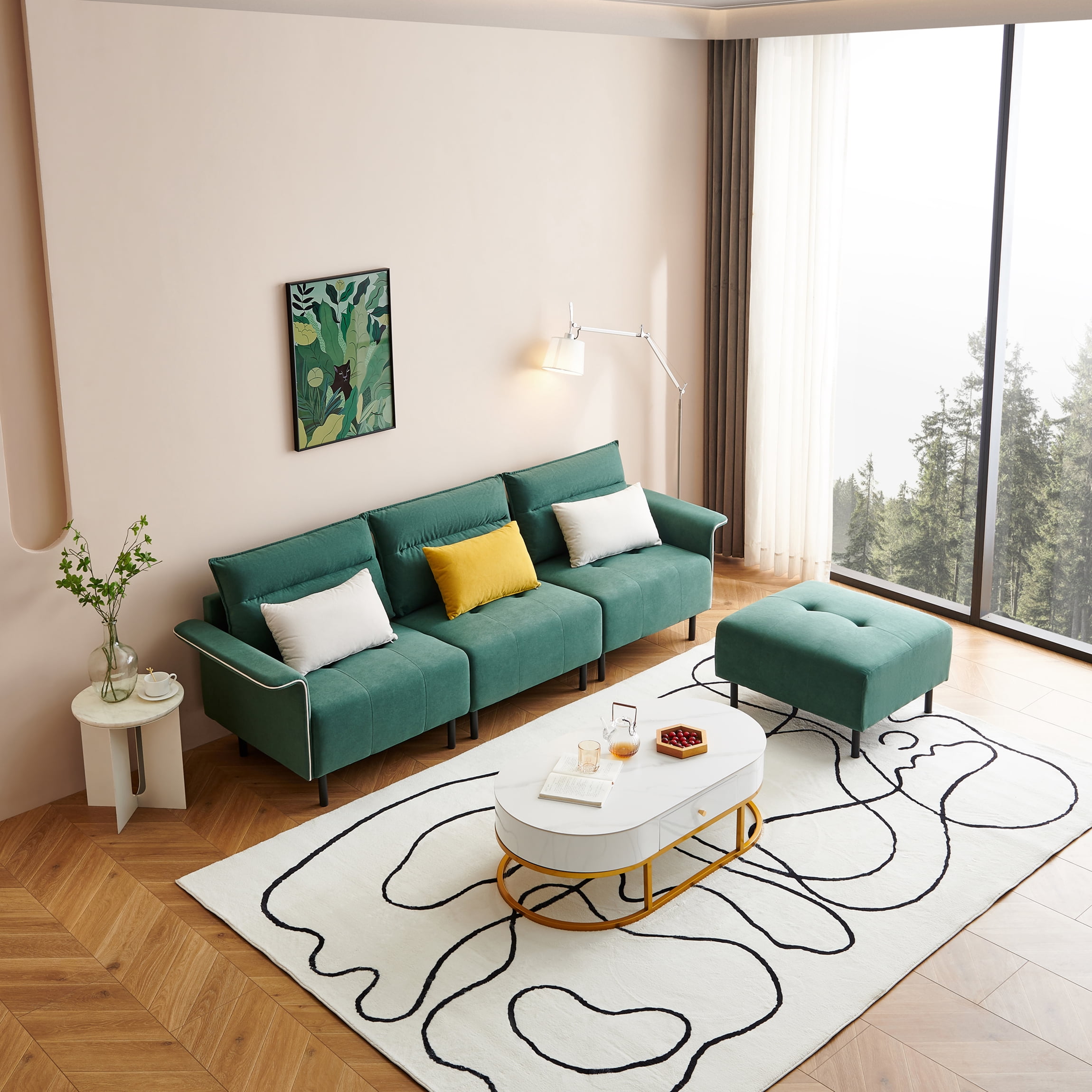 Sectional Sofa with 1 Moveable Ottoman and 3 Pillows, L-Shaped Modular ...