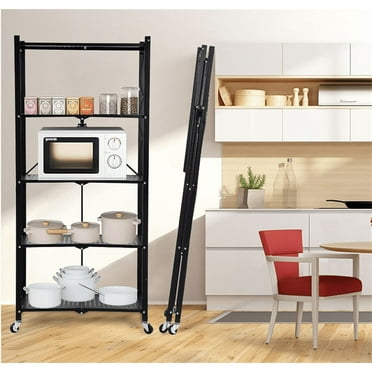 Powiller 4-Tier Foldable Metal Shelf, Heavy Duty Rack, Kitchen Units ...