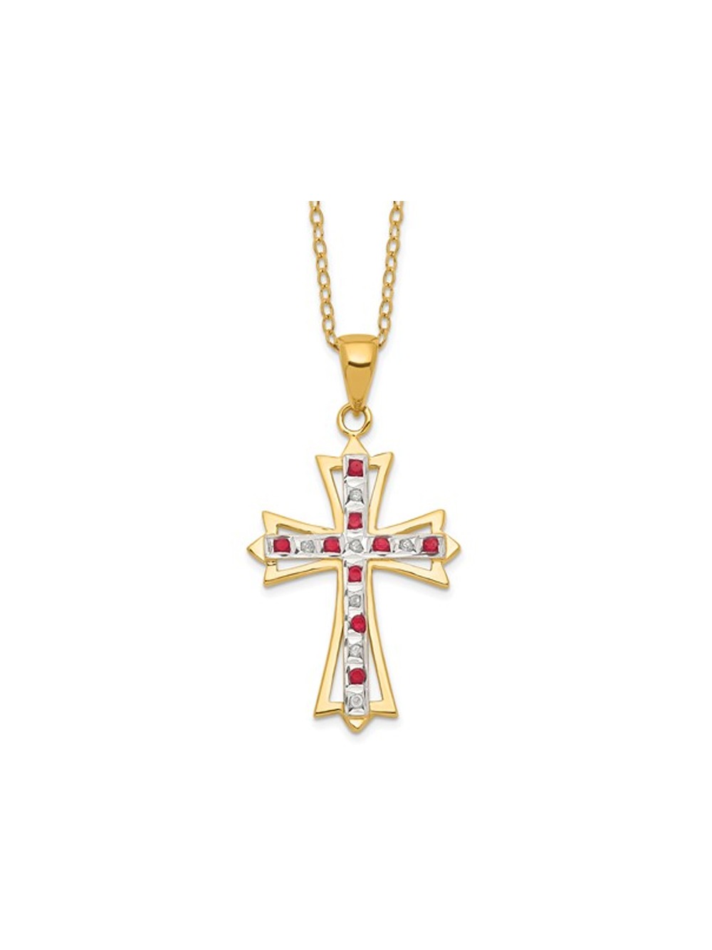 Red Ruby Cross Pendant Necklace in Sterling Silver and 14K Yellow Gold ...