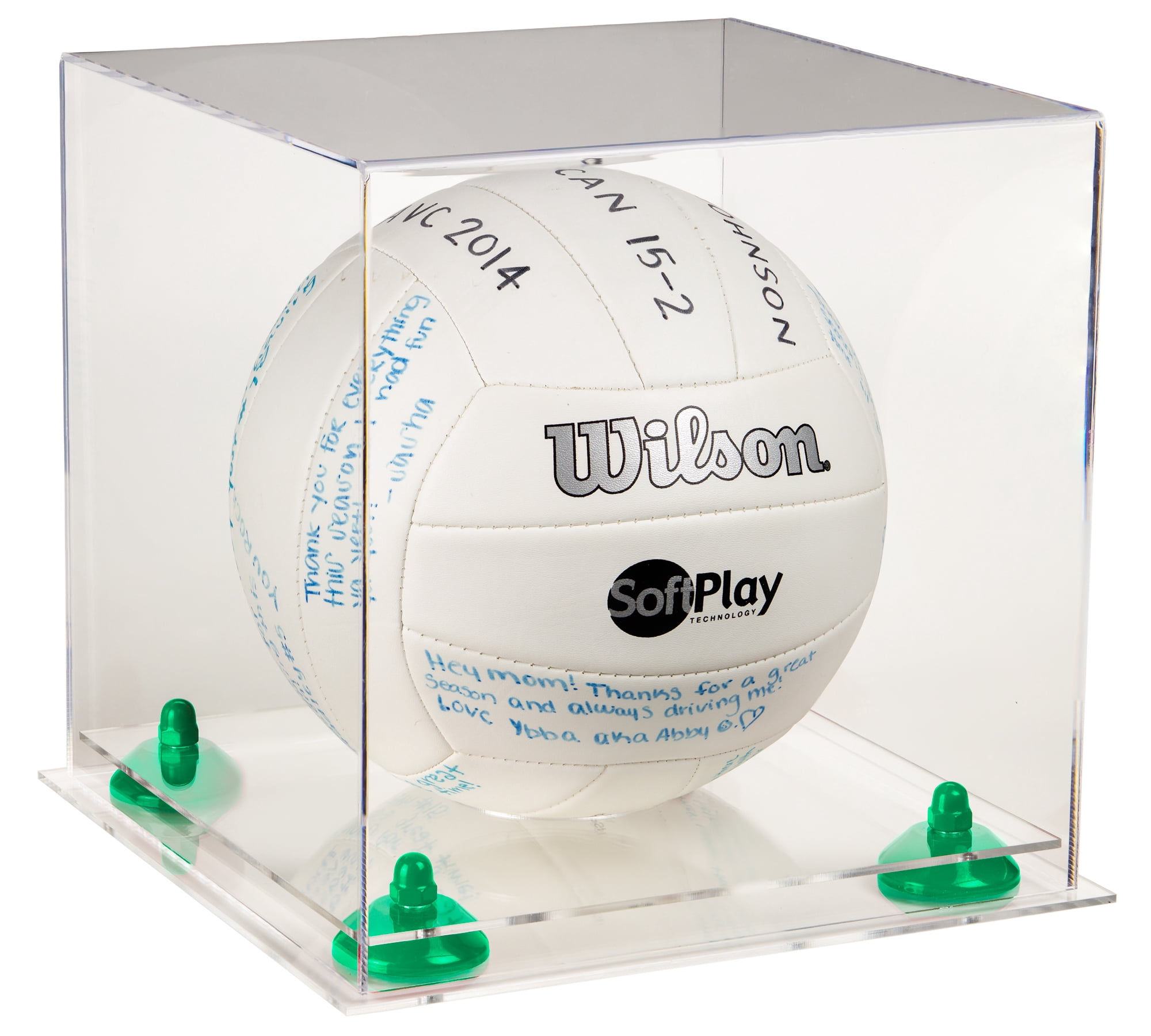Deluxe Clear Acrylic Volleyball Display Case with Green Risers and ...
