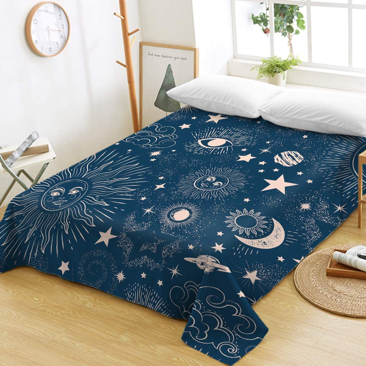 Celestial Sun, Moon and Star Bedding Boho Mandala Blue Bedding Sheet ...