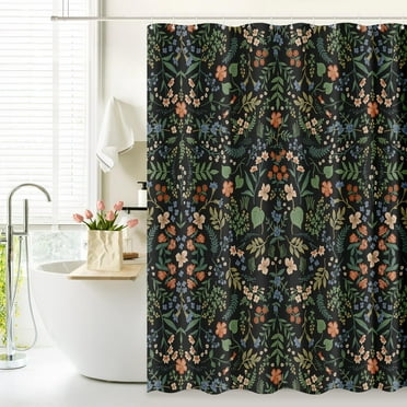 72x78 Inch Shower Curtain Gold Black Flower Bathroom Decor Waterproof ...