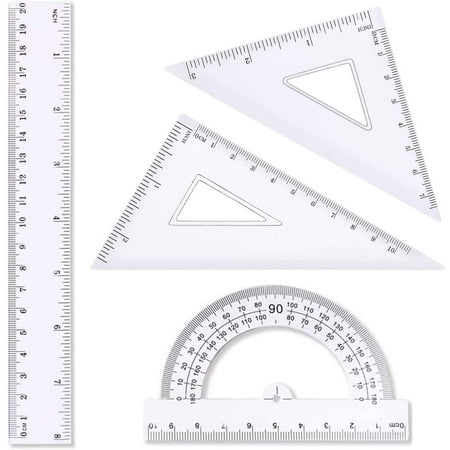 Clear Plastic 4 Pcs Kit Includes Protractor, 2 Triangle Rulers, and 8 ...