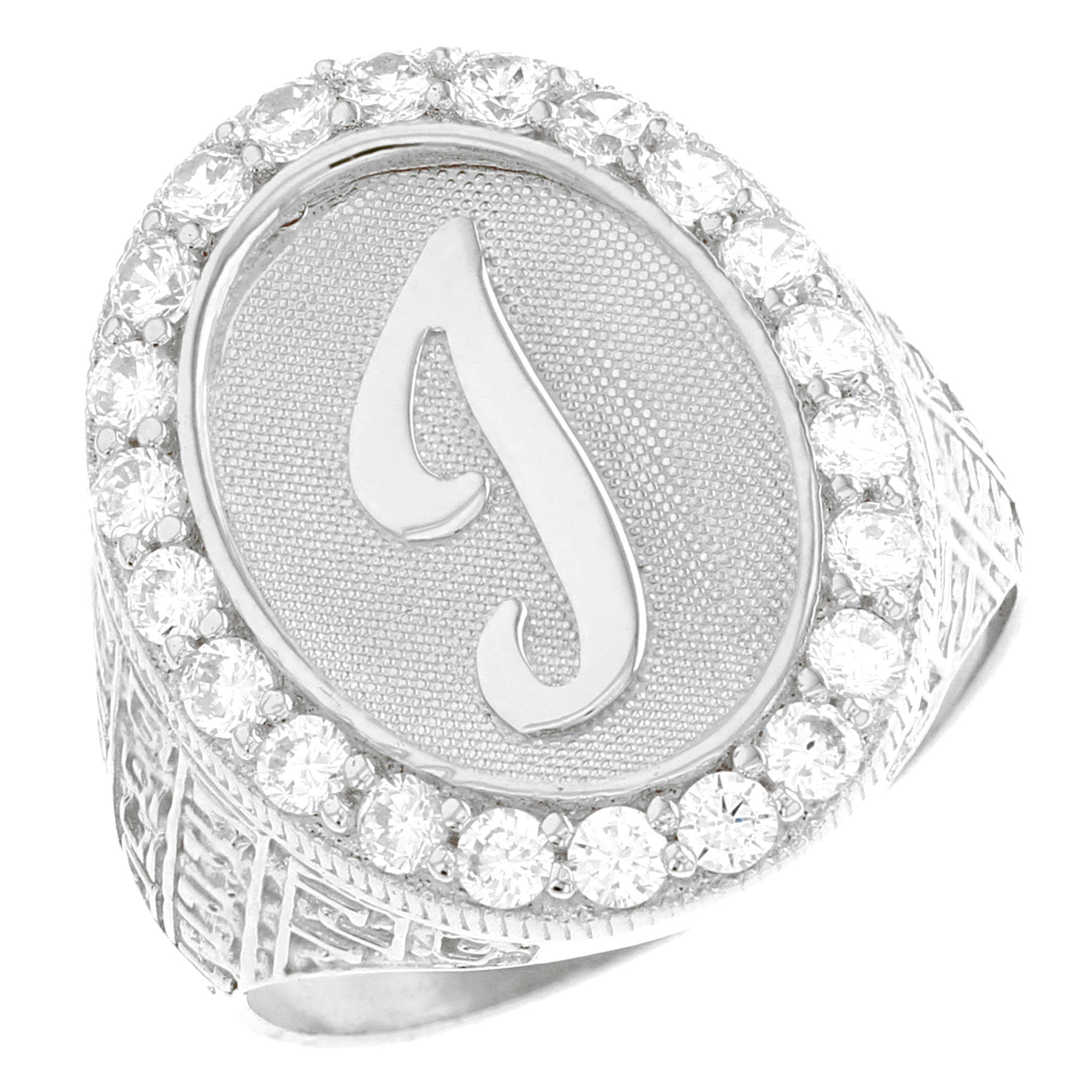 JackAni 14k White Gold Mens Oval Halo White CZ Initial Letter I Ring ...