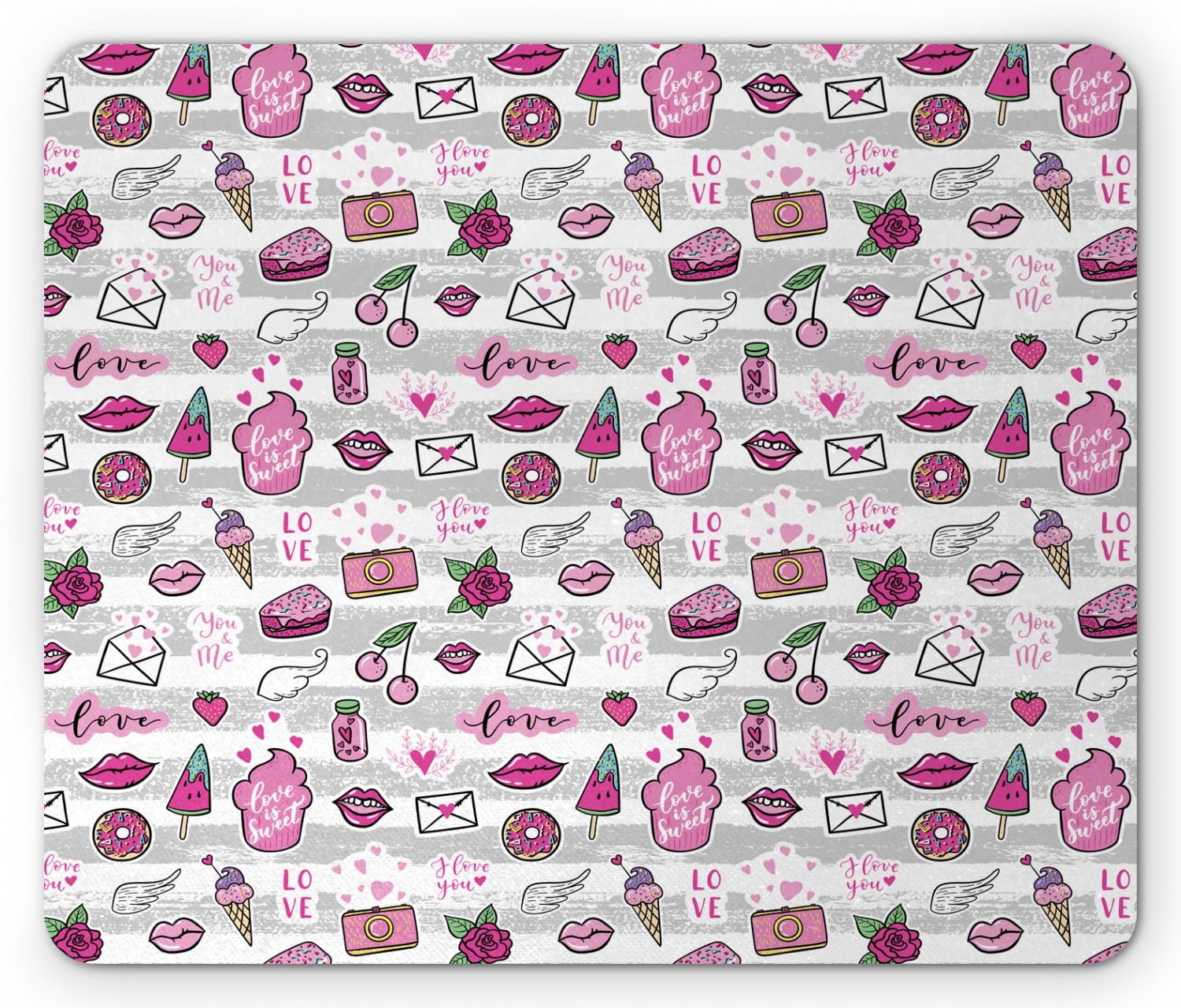 Emoji Mouse Pad, Memphis Style Doodle Lip Star Strawberry Speech Bubble ...