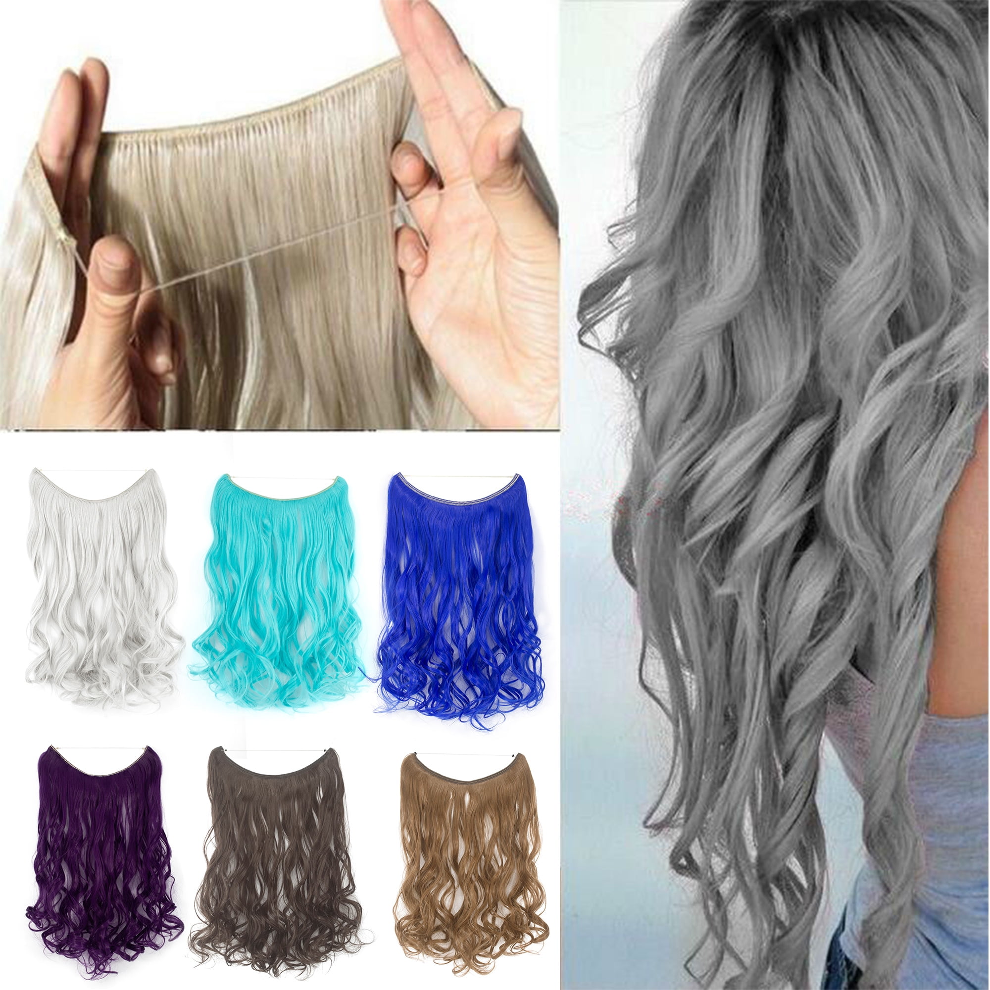 SAYFUT 20" No Clip Secret Hair Extensions Hidden Wire Synthetic ...