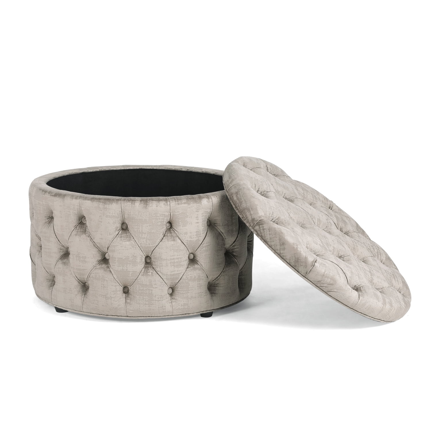 Homebeez Round Storage Ottoman Button Tufted Footrest Stool Coffee ...