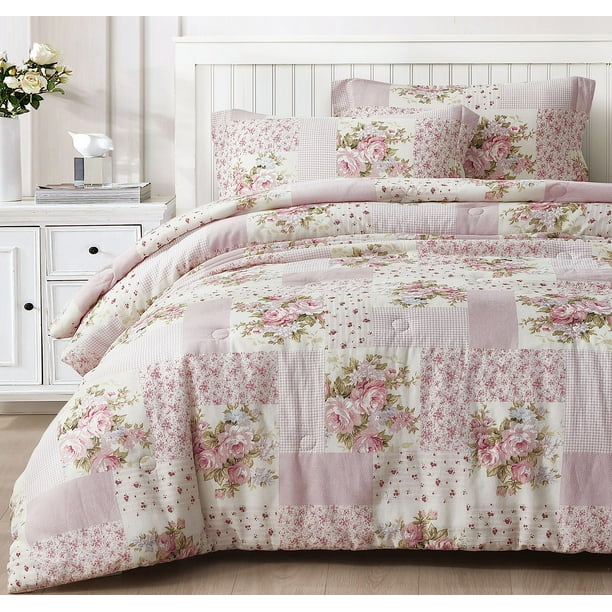 Chezmoi Collection Rosy 3-Piece Washed Cotton Comforter Set Full Size ...
