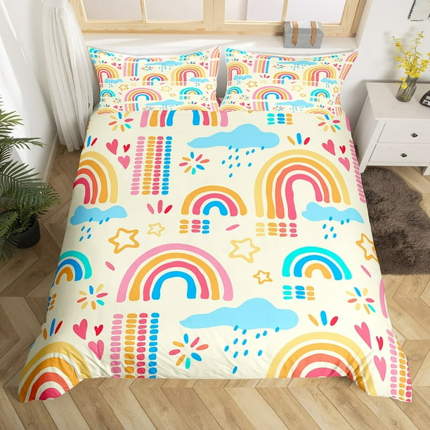 YST Colorful Rainbow Toddler Bedding Set King Kids Cute Cloud Duvet ...