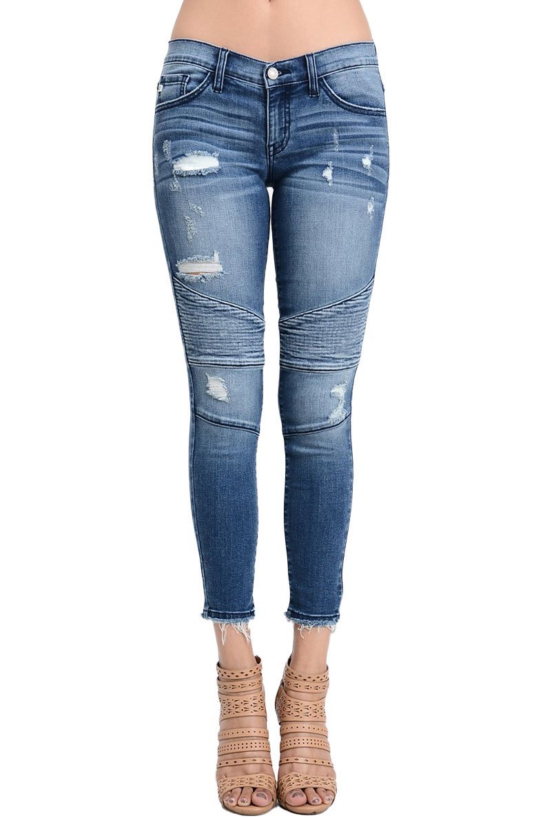 Kancan Kancan Distressed Motto Denim Ankle Skinny Jeans Kc8201