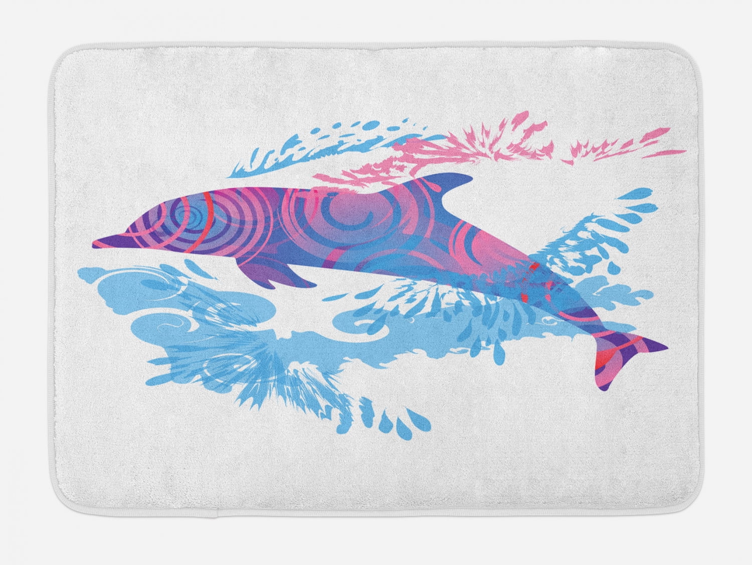 Sea Animals Bath Mat, Dolphin Figure with Colorful Patterns Underwater ...
