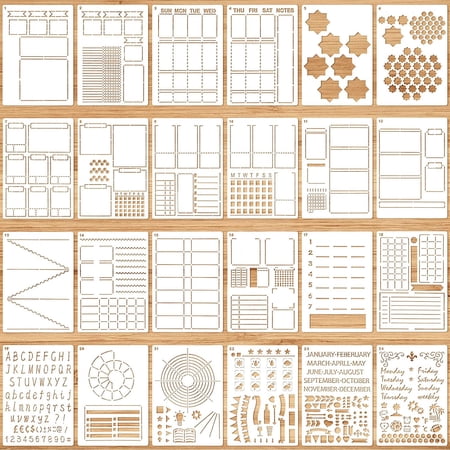 24 Pieces Ultimate Productivity Stencil Set A5 Journal Stencil Plastic ...